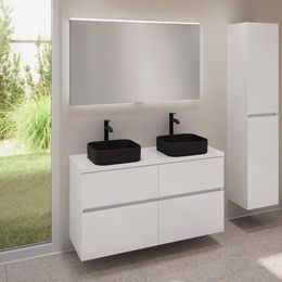 evineo ineo5 evo Unterschrank B: 120 cm mit 4 Ausz&uuml;gen, 2 ineo7 Waschtische B: 37,5 cm schwarz matt, mit ineo Lichtspiegel,,