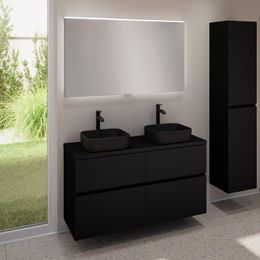 evineo ineo5 evo Unterschrank B: 120 cm mit 4 Ausz&uuml;gen, 2 ineo7 Waschtische B: 37,5 cm schwarz matt, mit ineo Lichtspiegel,,
