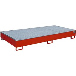 eurokraft pro Regal-Bodenwanne mit PE-Einsatz, mit Rost, 540 l, LxBxH 2665 x 1315 x 305 mm, rot