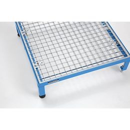 eurokraft pro Arbeitsplattform, H&ouml;henverstellbereich 165 - 230 mm, mit Gitterrostplatte, Plattform LxB 610 x 610 mm, lichtblau
