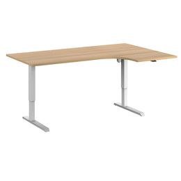 eurokraft basic Schreibtisch Venla, elektrisch h&ouml;henverstellbar, Ecke, BxT 1800 x 1200 mm, Buche/wei&szlig;, rechts