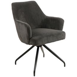 Livetastic Armlehnstuhl Cord, Grau, Holz, Metall, Textil, Pappel, Sperrholz, Drehkreuz, 57x86x65 cm, Sitzfl&auml;che 360&deg; drehbar, Esszimmer, St&uuml;hle, Esszimmerst&uuml;hle, Armlehnenst&uuml;hle
