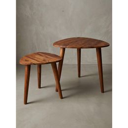 KADIMA DESIGN Rustikales Sheesham Holz Beistelltisch Set, 2 St&uuml;ck, Landhausstil, stabil