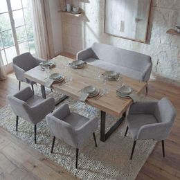 Esszimmer-Set MCW-L13, 4er-Set Stuhl+Sitzbank Esszimmergruppe Sitzgruppe Esszimmergarnitur, Stoff/Textil ~ grau
