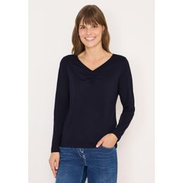 Langarmshirt Cecil, Damen, Gr. M (40), urban dunkelblau, Web, 48% Baumwolle, 48% Modal, 4% Elasthan, unifarben, comfort fit normal, V-Ausschnitt, abgesteppt, Shirts Langarmshirt, in Unifarbe