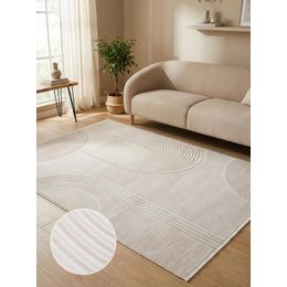 Teppich Calvin Klein home "Glow, mit Fransen, Designerteppich", cream, beige, B:80cm H:8mm L:150cm, Kunstfaser, Teppiche, Teppich, Hoch-Tief, 3D Optik, skandinavischer Stil, Wohnzimmer, Schlafzimmer