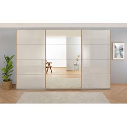 Schwebet&uuml;renschrank Rauch "Kleiderschrank Schrank Garderobe KOLUNA mit Glast&uuml;ren und Spiegel", eiche artisan, glas beige (champagner), B:360cm H:210cm T:62cm, Holzwerkstoff, Schr&auml;nke, Schwebet&uuml;renschrank, Breiten 203/271/315/360 cm H&ouml;hen 210/229 cm MADE IN GERMANY
