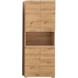 Hochschrank Welltime "Avena", asteichefarben, B:73cm H:190cm T:31cm, Schr&auml;nke, Hochschrank, Badschrank 4-t&uuml;rig mit o. Fach und 4 Einlegeb&ouml;den - B/T/H 73/31/190 cm