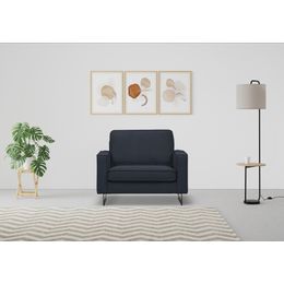 Loveseat Home Affaire "Pinto 105 cm, Cord, Chenille, Lederoptik", blau (rauchblau), B:105cm H:85cm T:97cm, Kunstleder (65% Polyester, 35% Lederfasern);Cord (92% Polyester, 8% Polyamide), Sessel, mit Keder, Metallf&uuml;&szlig;en und auch in Cord Bezug erh&auml;ltlich