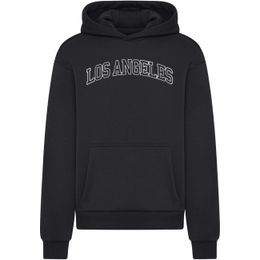 Kapuzensweatshirt MisterTee "MisterTee Los Angeles Fluffy Hoody", Herren, Gr. M, schwarz, 70% Baumwolle, 30% Polyester, bedruckt, Sweatshirts