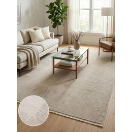 Teppich Calvin Klein home "Passages, mit Fransen, Designerteppich", beige, B:200cm H:5mm L:290cm, Kunstfaser, Viskose, Teppiche, Teppich, Rahmen, meliert, Wohnzimmer, Schlafzimmer, Esszimmer