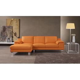Ecksofa Egoitaliano "Shakira, Design & Sitzkomfort auf hohem Niveau, Breite 236cm, L-Form", orange, B:236cm H:84cm T:152cm, Leder &raquo;BULL&laquo; (echtes Rindsleder). Geschliffenes, pigmentiertes und behandeltes Rindsleder mit einer Dicke von 1, 3-1, 5 mm. Dieses Leder zeigt eine ziemlich weiche Hand mit einem halb undurchsichtigen Aussehen. Es handelt sich um ein gesch&uuml;tztes Leder. Eine leichte Deckschich