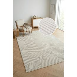 Teppich OTTO HOME "Jonnis, mit Fransen, Boho-Design, Scandi, Designteppich", cream, B:80cm H:9mm L:150cm, Kunstfaser, Teppiche, Teppich, Hoch-Tief, 3D Optik, skandinavischer Stil, Wohnzimmer, Schlafzimmer