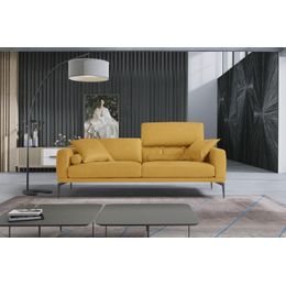 2,5-Sitzer Egoitaliano "Masu, Designsofa mit erstklassigem Sitzkomfort, Breite 218cm", gelb, B:218cm H:95cm T:97cm, Leder &raquo;BULL&laquo; (echtes Rindsleder). Geschliffenes, pigmentiertes und behandeltes Rindsleder mit einer Dicke von 1, 3-1, 5 mm. Dieses Leder zeigt eine ziemlich weiche Hand mit einem halb undurchsichtigen Aussehen. Es handelt sich um ein gesch&uuml;tztes Leder. Eine leichte Deckschicht sch&uuml;tz