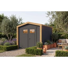 Gartenhaus Weka "Killarney", anthrazit, eiche hell, ohne Fu&szlig;boden, ohne Dacheindeckung, Massivholz, Gartenh&auml;user, Gartenhaus, Doppelt&uuml;r, 1/4 verglast