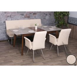 Esszimmer-Set MCW-G55, 2er-Set Stuhl mit Armlehne+Sitzbank 180cm, Edelstahl geb&uuml;rstet Stoff/Textil Chenille ~ creme
