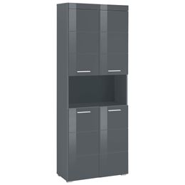 Hochschrank Welltime "Avena", grau, grau hochglanz, B:73cm H:190cm T:31cm, Schr&auml;nke, Hochschrank, Badschrank 4-t&uuml;rig mit o. Fach und 4 Einlegeb&ouml;den - B/T/H 73/31/190 cm