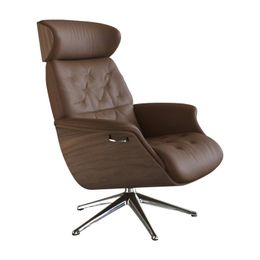 Relaxsessel FLEXLUX "Volden Fernsehsessel, verstellbarer R&uuml;cken- & Kopfst&uuml;tze, drehbar", braun (modern cognag braun), B:83cm H:112cm T:125cm, 100% Echteder, Sessel, Relaxsessel, R&uuml;cken- und Kopfteilverstellung, Drehbar, Fu&szlig; Alu, Armlehne Walnuss