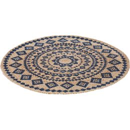Teppich LUXOR living "Mamda, Juteteppich" Gr. 10, beige (naturfarben), H:4mm &Oslash;:120cm, Jute, Teppiche, Teppich, Flachgewebe, handgeflochten, Flecht Design, Naturfaser, Boho-Style