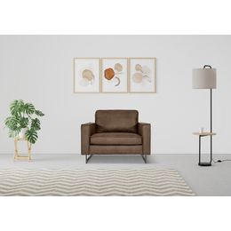Loveseat Home Affaire "Pinto 105 cm, Cord, Chenille, Lederoptik", braun, B:105cm H:85cm T:97cm, Kunstleder (65% Polyester, 35% Lederfasern);Cord (92% Polyester, 8% Polyamide), Sessel, mit Keder, Metallf&uuml;&szlig;en und auch in Cord Bezug erh&auml;ltlich