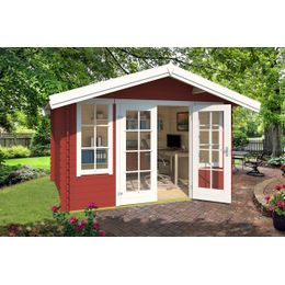 Gartenhaus Lasita Maja "Robin 280", rot (schwedenrot), Fu&szlig;boden im Gartenhaus, ohne Dacheindeckung, Massivholz, Gartenh&auml;user, Gartenhaus, Blockbohlenhaus 28mm, Fundamentmass 3300x2800, Schwedenrot