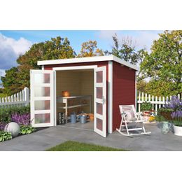 Gartenhaus Lasita Maja "Zambezi 5", rot (schwedenrot), ohne Fu&szlig;boden, ohne Dacheindeckung, Massivholz, Gartenh&auml;user, Gartenhaus, Blockbohlenhaus 28mm