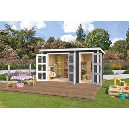 Gartenhaus Lasita Maja "Zambezi XL", grau (carbongrau), ohne Fu&szlig;boden, ohne Dacheindeckung, Massivholz, Gartenh&auml;user, Gartenhaus, Blockbohlenhaus 28mm 2-Raum