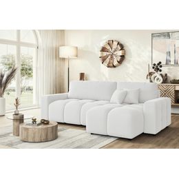 Ecksofa Home Affaire "FELICI, Schlafsofa 233cm, L-Form mit Recamiere beidseitig montierbar", beige (creme), B:233cm H:88cm T:142cm, 100% Polyester, Sofas, Ecksofa, Designsofa mit Bettfunktion und Bettkasten, Ma&szlig;e B/T/H: 233/142/88 cm