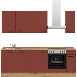 K&uuml;chenzeile Nobilia "Easytouch I", NEU: individuell anpassbar mit gratis Profi-Beratung", rot (k&uuml;che: rot, korpus: eiche sierra nachbildung, arbeitsplatte: eiche sierra nachbildung), B:240,3cm H:216,6cm T:60cm, Komplettk&uuml;chen-Sets, K&uuml;chenzeile, vormontiert, Breite 240 cm, Ausrichtung w&auml;hlbar, wahlw. mit E-Ger&auml;ten