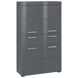 Midischrank Welltime "Avena", grau, grau hochglanz, B:73cm H:132cm T:31cm, Schr&auml;nke, Midischrank, Standschrank mit 4 T&uuml;ren, 1 Schublade - (B/T/H) 73/31/130 cm