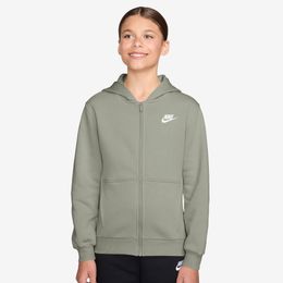 Kapuzensweatjacke Nike Sportswear "K NSW CLUB FLC HD FZ LS LBR", M&auml;dchen, Gr. L, spruce fog, wei&szlig;, angeraute Sweatware, Obermaterial: 80% Baumwolle, 20% Polyester, normal, angesetztes B&uuml;ndchen, Sweatjacken, mit Kapuze, aus Sweatware-Material, mit Rei&szlig;verschluss