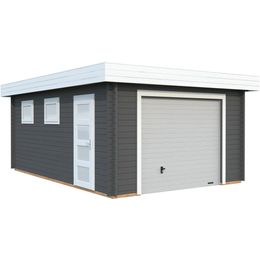 Garage Palmako "Rasmus, mit Sektionaltor", dunkelgrau, wei&szlig;, H:253cm, Massivholz, Garagen, BxTxH: 420x598x253 cm