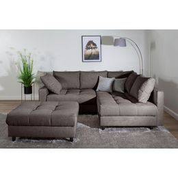Ecksofa Collection AB "Toni L-Form, B: 215 cm", grau (anthrazit), B:215cm H:44cm T:184cm, 100%Polyester, Sofas, Ecksofa, Set: Sofa & Hocker, 2 Zierkissen, Federkern, Topseller