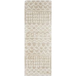 Hochflor-Teppich LIVABLISS "Hochflor-Teppich DUBAI Rund", beige, B:80cm H:52mm L:220cm, Kunstfaser, Polypropylen, Teppiche, Boho Shaggy Teppich, Weich, Flauschig, Kuschelig, Schlafzimmer