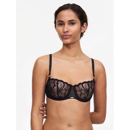Balconette-BH Chantelle "FLEURS", Damen, Gr. 80, Cup C, schwarz, Obermaterial: 51% Polyamid, 28% Polyester, 21% Elasthan, BHs Balconette-BH, mit floraler Stickerei