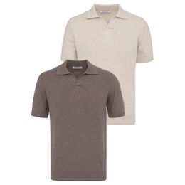 Poloshirt FELIX HARDY "Polo Shirt Kurzarm 2er-Pack", Herren, Gr. L, beige, braun, 100% Baumwolle, Shirts