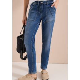 Jogg Pants Cecil "Style Tracey", Damen, Gr. 25, L&auml;nge 28, mid blau used wash, Denim/Jeans, Obermaterial: 82% Baumwolle, 16% Polyester, 2% Elasthan, lang, Jeans, mit Bindeband und schmalem Bein, Casual Fit