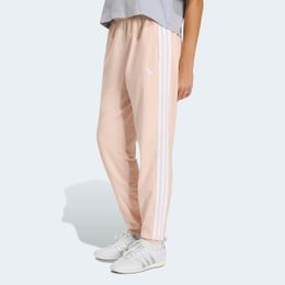 Sporthose adidas Sportswear "ESSENTIALS 3-STREIFEN", Damen, Gr. L, N-Gr, blush pink, wei&szlig;, normal, gr., Obermaterial: 93% Baumwolle, 7% Elasthan, Hosen Sporthose, L&auml;ssig geschnitten, hoher Bund, schmal zulaufende Beinform
