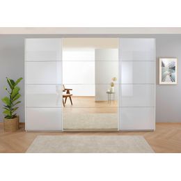 Schwebet&uuml;renschrank Rauch "Kleiderschrank Schrank Garderobe KOLUNA mit Glast&uuml;ren und Spiegel", alpinwei&szlig;, glas kristallwei&szlig;, B:315cm H:210cm T:62cm, Holzwerkstoff, Schr&auml;nke, Schwebet&uuml;renschrank, Breiten 203/271/315/360 cm H&ouml;hen 210/229 cm MADE IN GERMANY