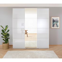 Schwebet&uuml;renschrank Rauch "Kleiderschrank Schrank Garderobe KOLUNA mit Glast&uuml;ren und Spiegel", alpinwei&szlig;, glas kristallwei&szlig;, B:203cm H:229cm T:62cm, Holzwerkstoff, Schr&auml;nke, Schwebet&uuml;renschrank, Breiten 203/271/315/360 cm H&ouml;hen 210/229 cm MADE IN GERMANY
