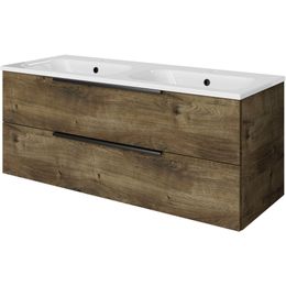 Badm&ouml;bel-Set SAPHIR "Mineralmarmor-Waschtisch mit Waschtischunterschrank", eiche ribbeck quer nachbildung, B:121cm H:50cm T:46cm, Holzwerkstoff, Kastenm&ouml;bel-Sets, Badm&ouml;bel-Set