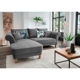 Ecksofa Home Affaire "Tassilo Mega Polsterecke mit Kaltschaum im Sitz, bequem, L-Form", schwarz (asche), B:262cm H:95cm T:198cm, 100% Polyester, Sofas, Ecksofa, hoher Sitzkomfort, Breite 262cm, Komfortsitzh&ouml;he 48cm, zeitlos elegant