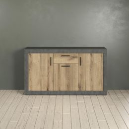 Sideboard Home Affaire "Bergen", coast evoke eiche mit matera, B:149cm H:83cm T:40cm, FSC-zertifizierter Holzwerkstoff, Sideboards, Sideboard, Sideboard mit 3 T&uuml;ren & 1 Schublade - (B/T/H) 149/40/83 cm