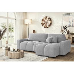 Ecksofa Home Affaire "FELICI, Schlafsofa 233cm, L-Form mit Recamiere beidseitig montierbar", grau (hellgrau), B:233cm H:88cm T:142cm, 100% Polyester, Sofas, Ecksofa, Designsofa mit Bettfunktion und Bettkasten, Ma&szlig;e B/T/H: 233/142/88 cm
