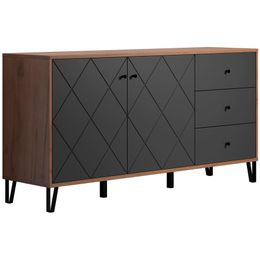 Sideboard Home Affaire "Molveno", eiche kraft gold melamin, graphite tiefzieh, B:183cm H:76cm T:40cm, FSC-zertifizierter Holzwerkstoff, Sideboards, Sideboard, Sideboard, 2 T&uuml;ren, 3 Schubkasten & Soft-Close - (B/T/H) 183/40/76 cm