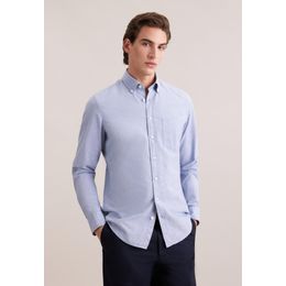 Leinenhemd Seidensticker, Herren, Gr. S (38), normale &Auml;rmell&auml;ngen, blau, 80% Baumwolle, 20% Leinen, unifarben, slim fit, 2-Knopf-Manschette, Hemden, Slim 1/1 Button-Down-Kragen Uni