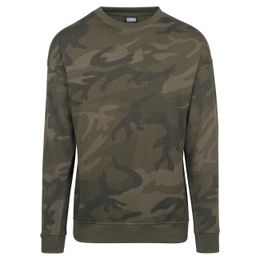 Rundhalspullover Urban Classics "Urban Classics Herren Camo Crewneck", Herren, Gr. M, olivecamouflage, 60% Baumwolle, 40% Polyester, oversize, Rundhals, Pullover Rundhalspullover