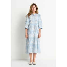 Midikleid RICHROYAL, Damen, Gr. 38, N-Gr, blau (skyway blau), Web, Obermaterial: 100% Baumwolle, unifarben, regular fit Midi, Rundhals, eingesetzt angesetztes B&uuml;ndchen, Kleider Midikleid, Regular fit mit Stickereien