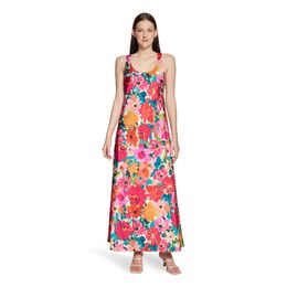 Sommerkleid Vera Mont "Damen mit Print", Damen, Gr. 42, Normalgr&ouml;&szlig;en, gelb, pink, Satin, Obermaterial: 100% Polyester; Futter: 100% Polyester, figurumspielend lang, Rundhals, Kleider Sommerkleid