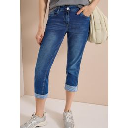 3/4-Jeans Cecil "Style Scarlett", Damen, Gr. 27, L&auml;nge 28, mid blau wash, Denim/Jeans, Obermaterial: 78% Baumwolle, 20% Polyester, 2% Elasthan. Futter: 52% Polyester, 48% Baumwolle, unifarben, normal 3/4-L&auml;nge, Jeans, im Casual Fit und mit Stretch